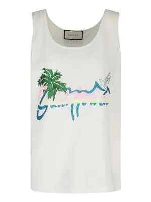 Gucci Printed Tank Top - White