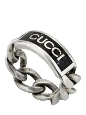 Gucci Enamel Ring - Silver/black