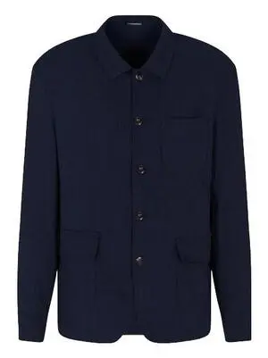 Emporio Armani Shirt Jacket In Technical Seersucker Fabric - Blue