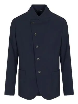 Emporio Armani Icon Guru-collar Jacket With Off-centre Fastening - Blue