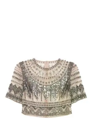 Elie Saab Tulle-art Crop Top - Neutrals