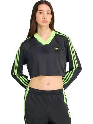 Adidas Adicolor Soccer Jacquard Crop Long-sleeve Top - Black / Signal Green