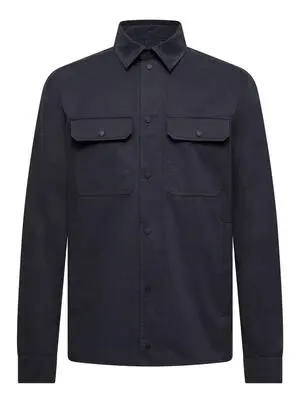 Moncler Cotton Gabardine Long Sleeve Shirt - Blue