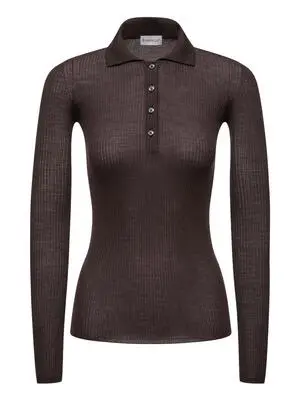 Moncler Wool Long Sleeve Polo Shirt - Brown