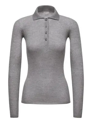 Moncler Wool Long Sleeve Polo Shirt - Grey