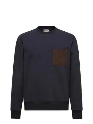 Moncler Cotton And Cashmere Sweatshirt With Alcantara Pocket - Blue