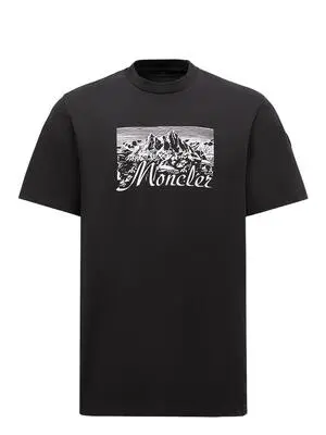 Moncler Mountain Logo Cotton T-shirt - Black