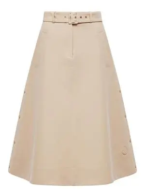 Moncler Cotton A-line Midi Skirt With Adjustable Slits - Beige