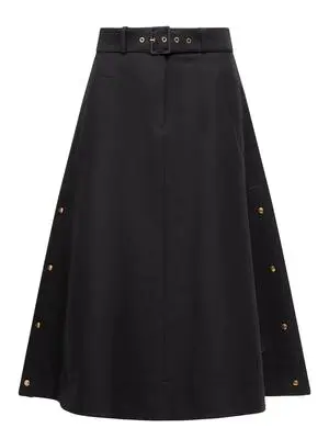 Moncler Cotton A-line Midi Skirt With Adjustable Slits - Black