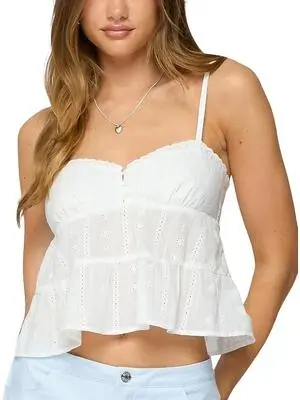 EDIKTED Tamora Eyelet Babydoll Tank Top - White