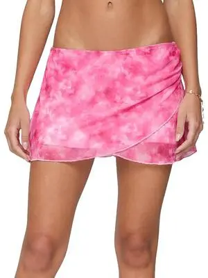 EDIKTED Tiedye Mesh Layered Mini Skirt - Pink