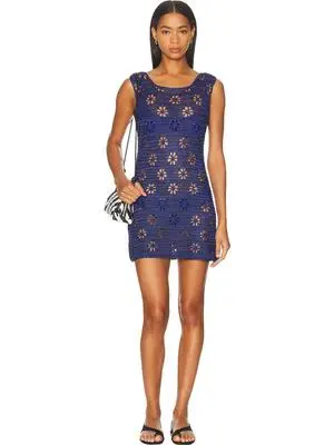 Calle Del Mar Floral Crochet Mini Dress - Navy