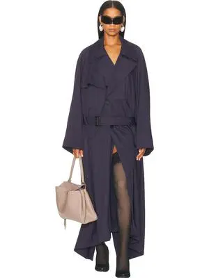 Balenciaga Draped Neck Trench Coat - Dark Navy