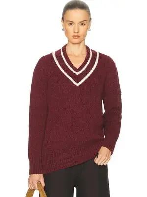 Moncler Long Sleeve V-neck Sweater - Maroon Banner