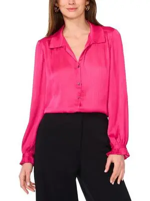 Vince Camuto Plissé Button-up Shirt - Beetroot Pink