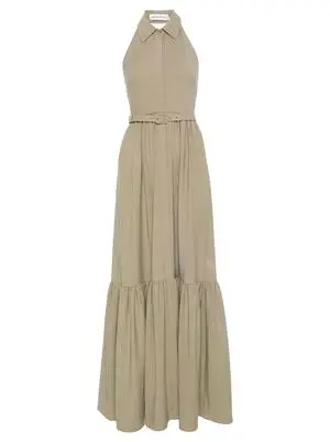 SELF-PORTRAIT Belted Halterneck A-line Dress - Neutrals