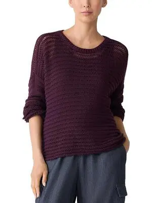 Eileen Fisher Crewneck Cord Yarn Pullover Sweater Blackberry