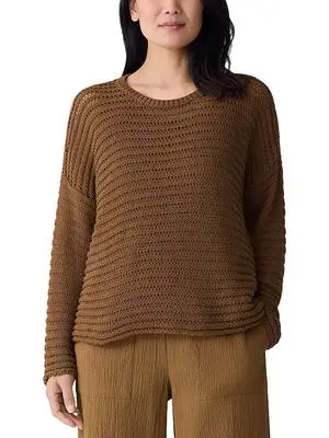 Eileen Fisher Crewneck Cord Yarn Pullover Sweater - Bronze