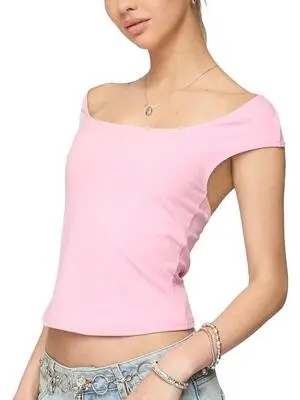EDIKTED Mikkey Cut Out Off Shoulder Top - Light-pink