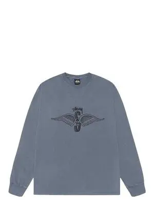StÜssy Skull Wings Long Sleeve Pigment Dyed Tee Shirt - Navy Blue