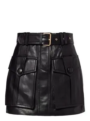 Balmain Belted Leather Mini Skirt - Black
