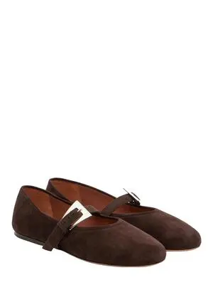Paris Texas Sveva Suede Mary Jane Flats - Brown