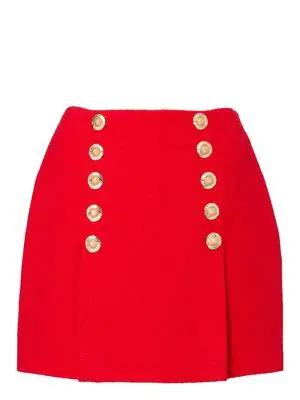 Balmain Pleated Wool-blend Miniskirt - Red