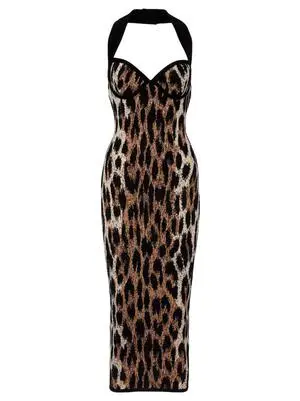 Balmain Animal-printed Halterneck Maxi Dress - Brown
