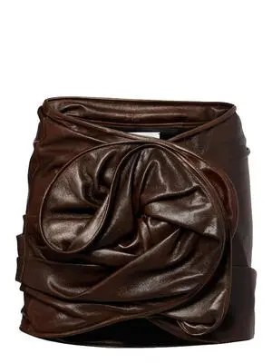 Magda Butrym Gathered Leather Miniskirt - Brown