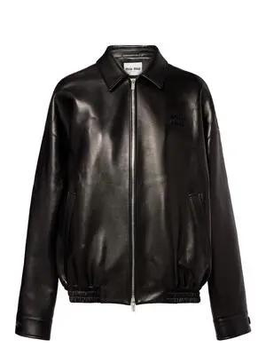 Miu Miu Logo Leather Jacket - Black