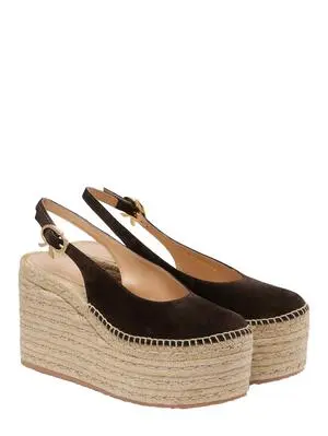 GIANVITO ROSSI Suede Slingback Espadrille Wedges - Brown