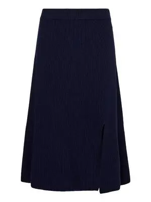 Moncler Ribbed-knit Wool And Cashmere Midi Skirt - Blue