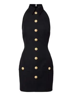 Balmain Halterneck Wool Grain De Poudre Minidress - Black