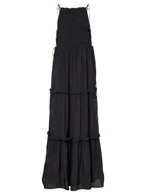 GANNI Smocked Tiered Maxi Dress - Black