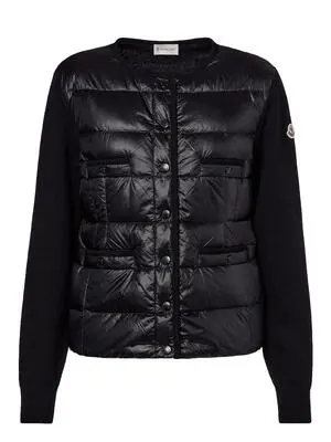 Moncler Down-paneled Virgin Wool Cardigan - Black