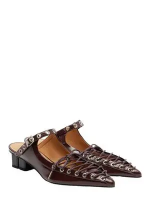 GANNI Eyelets 35 Lace-up Mules - Burgundy