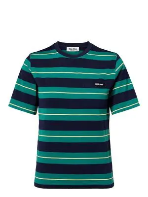 Miu Miu Logo Striped Cotton Jersey T-shirt - Multicoloured