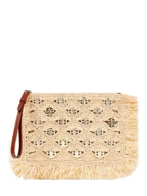Rabanne Embellished Raffia Pouch - Neutrals