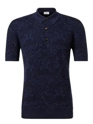 Etro Cotton And Wool-blend Jacquard Polo Sweater - Blue