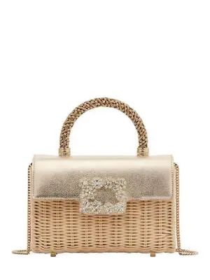 ROGER VIVIER Jewel Efflorescence Mini Rattan Tote - Beige