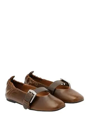 GANNI Butterfly Mary Jane Flats Dark Olive - Brown