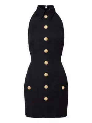 Balmain Halterneck Grain De Poudre Minidress - Black