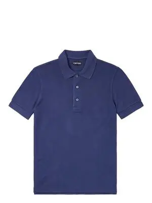 TOM FORD Slim-fit Lyocell And Cotton-blend Piqué Polo Shirt - Blue