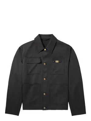 Versace Embellished Wool-Mouliné Blouson Jacket Gray
