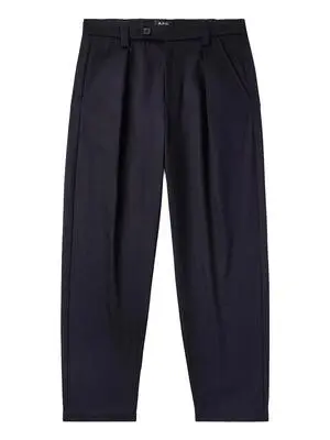 A.p.c. Renato Tapered Pleated Cotton And Wool-blend Twill Trousers - Blue