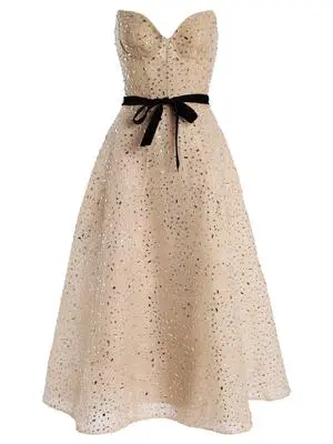 Monique Lhuillier Sweetheart Tea Length Cocktail Dress - Nude
