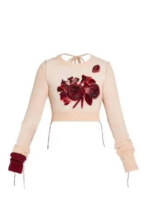 Erdem Embroidered Alpaca-blend Cropped Sweater - Light Pink