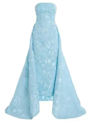Monique Lhuillier Embroidered Cotton-blend Gown - Blue