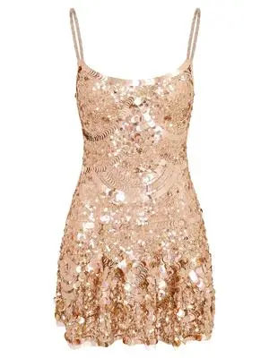 LoveShackFancy Liria Sequined Mini Dress - Gold
