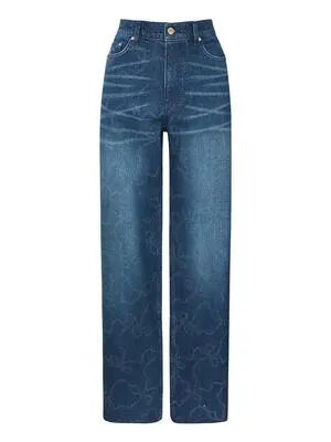 LoveShackFancy Dessa Crystal Bow Jeans - Dark Wash